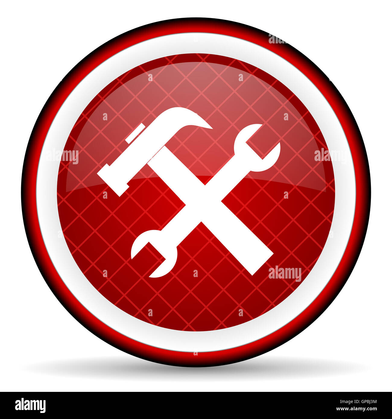tools red glossy icon on white background Stock Photo - Alamy