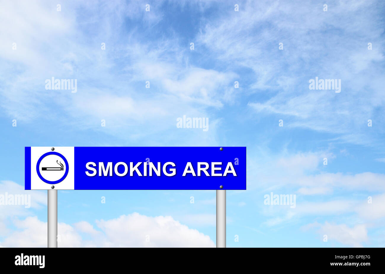 smoking area sign with blue sky Stock Photo - Alamy