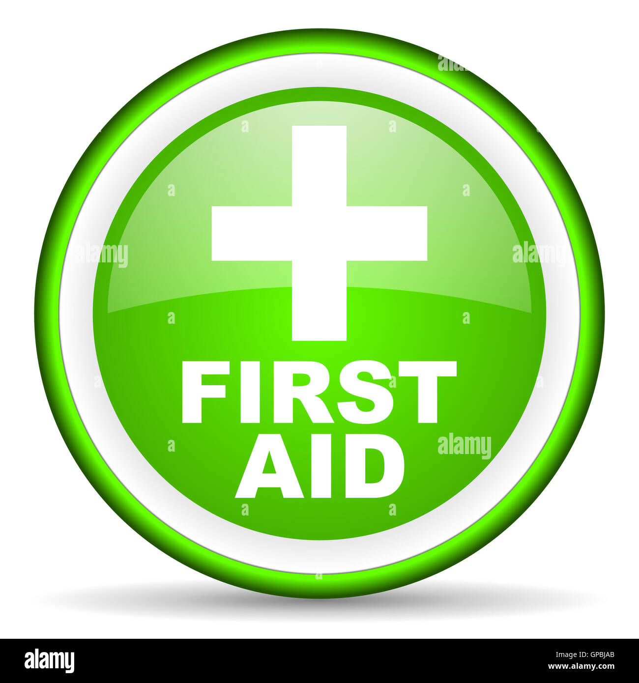 first aid green glossy icon on white background Stock Photo - Alamy