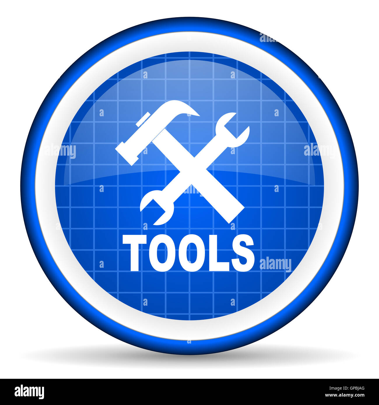tools blue glossy icon on white background Stock Photo - Alamy