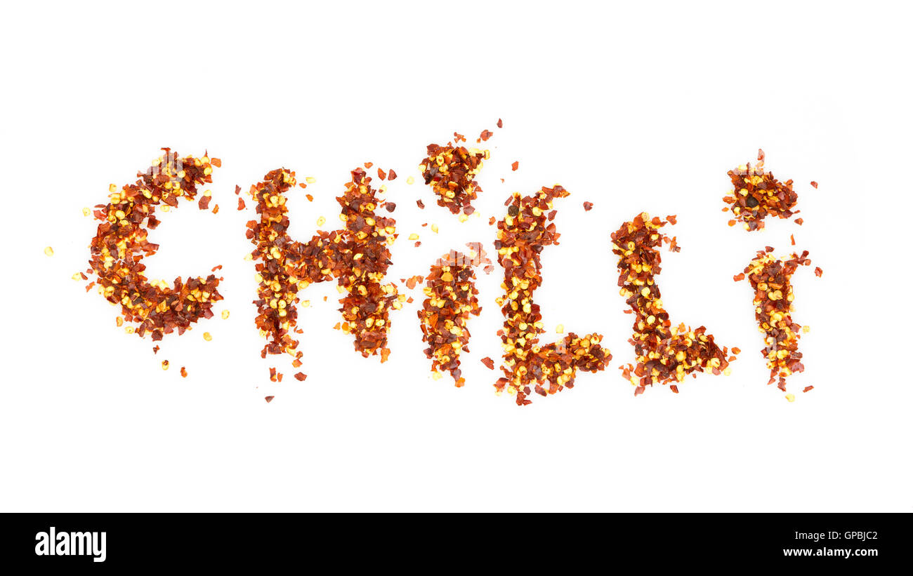 The word chilli spelled out on a white background Stock Photo - Alamy