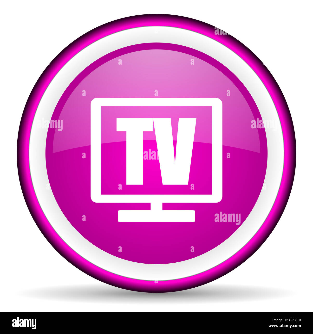 tv violet glossy icon on white background Stock Photo - Alamy
