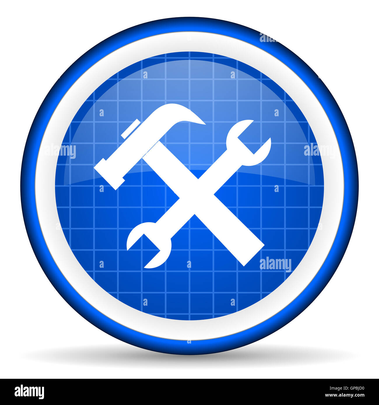 tools blue glossy icon on white background Stock Photo - Alamy