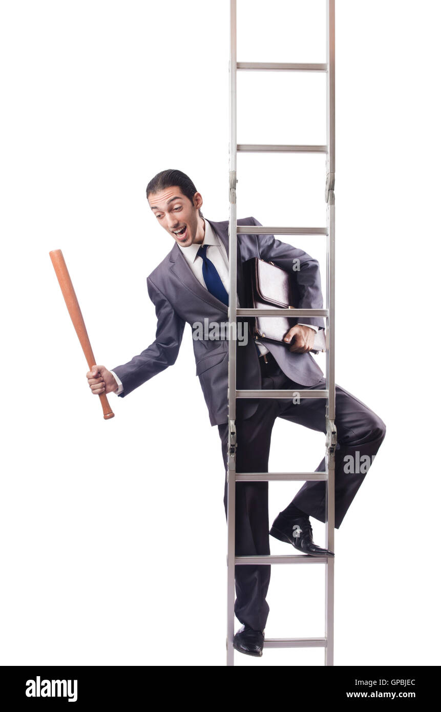 Businessman climbing the ladder isolated on white Stock Photo - Alamy