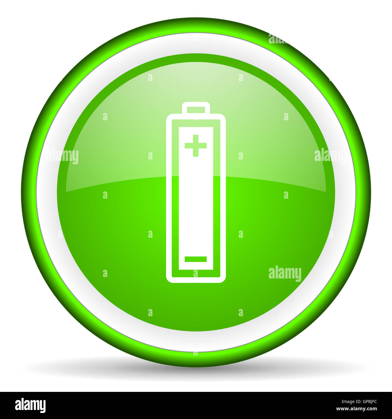 battery green glossy icon on white background Stock Photo - Alamy