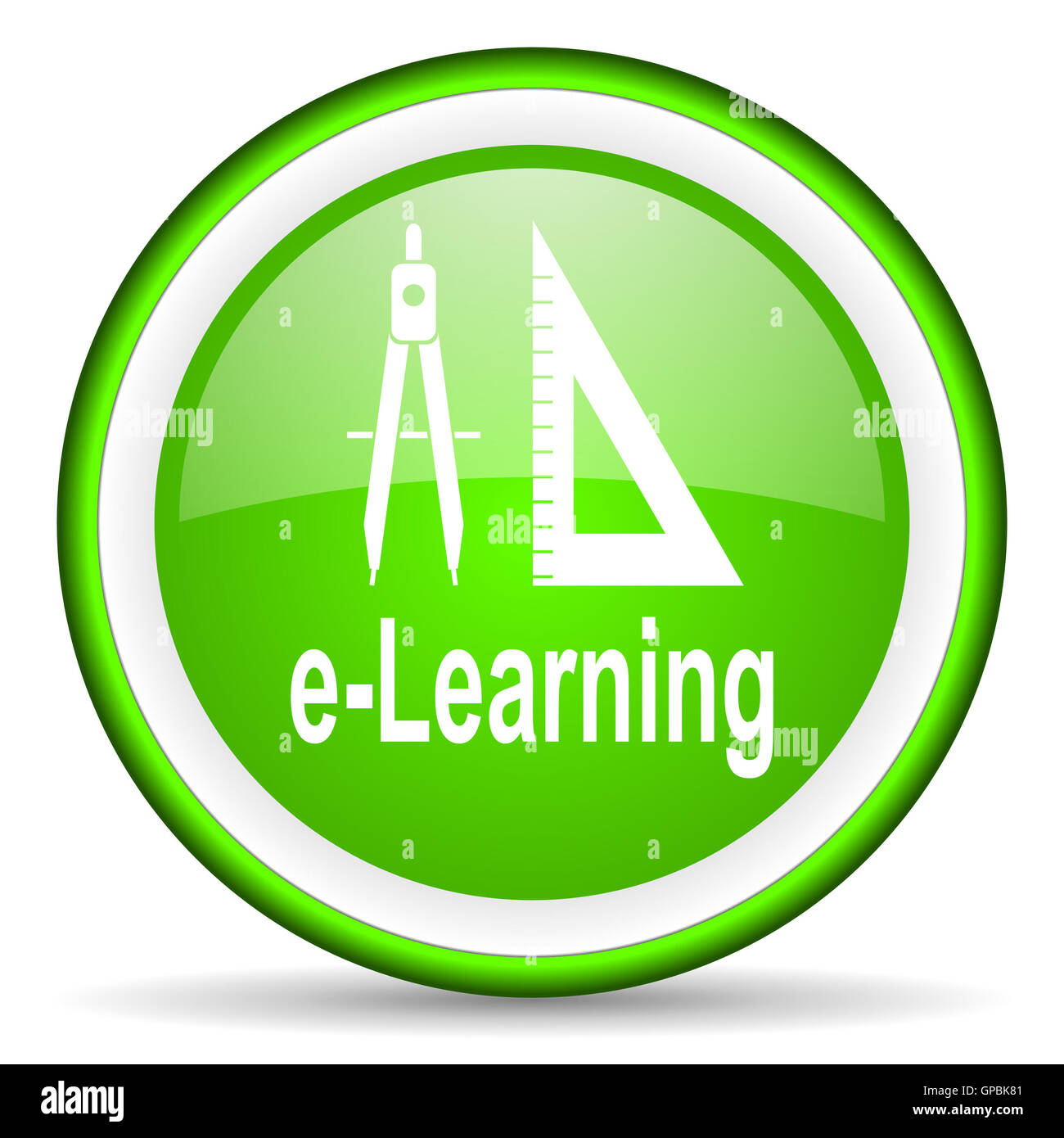 e-learning green glossy icon on white background Stock Photo - Alamy