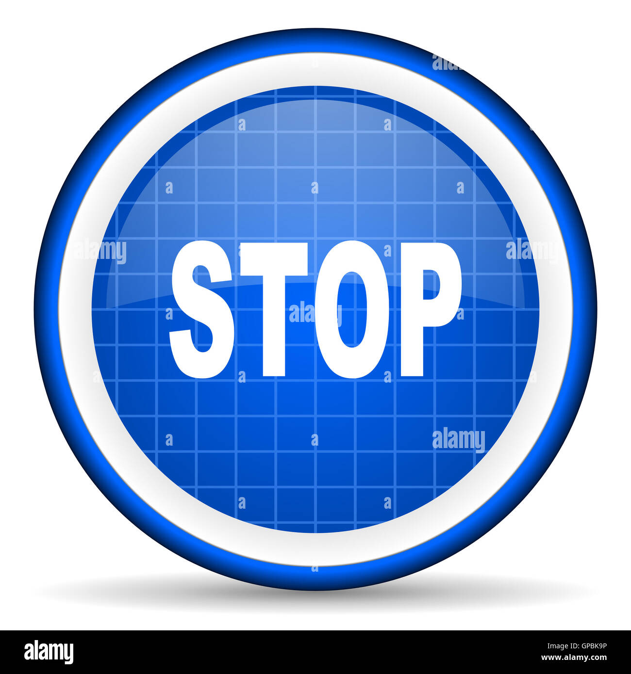 stop blue glossy icon on white background Stock Photo - Alamy