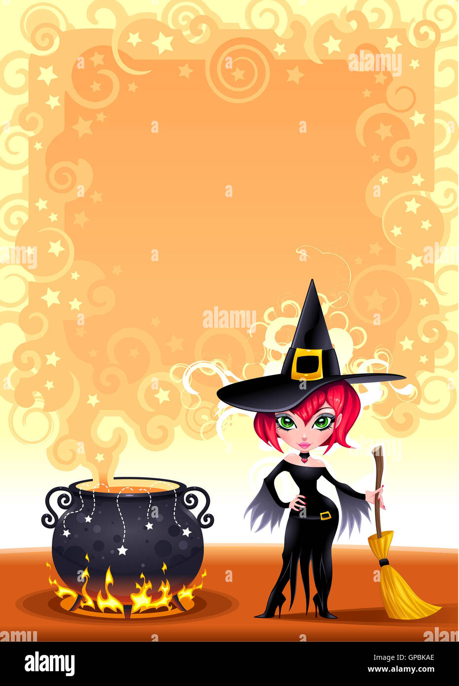 Funny witch with pot. Funny witch with pot Stock Photo - Alamy