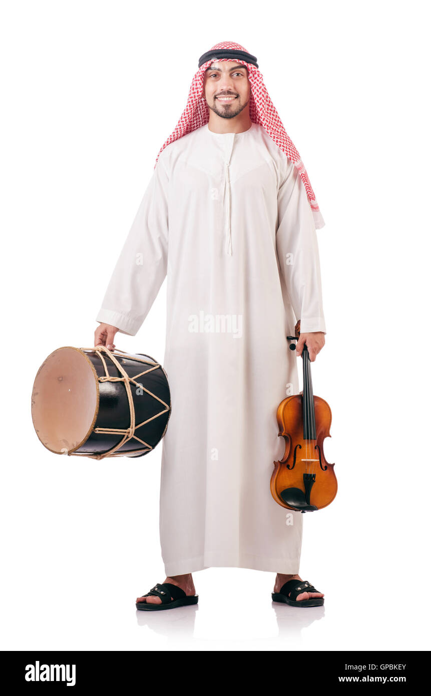 Arab man playing violin isolated on white Stock Photo - Alamy
