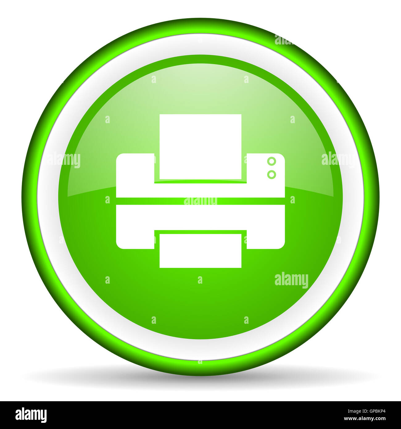printer green glossy icon on white background Stock Photo - Alamy