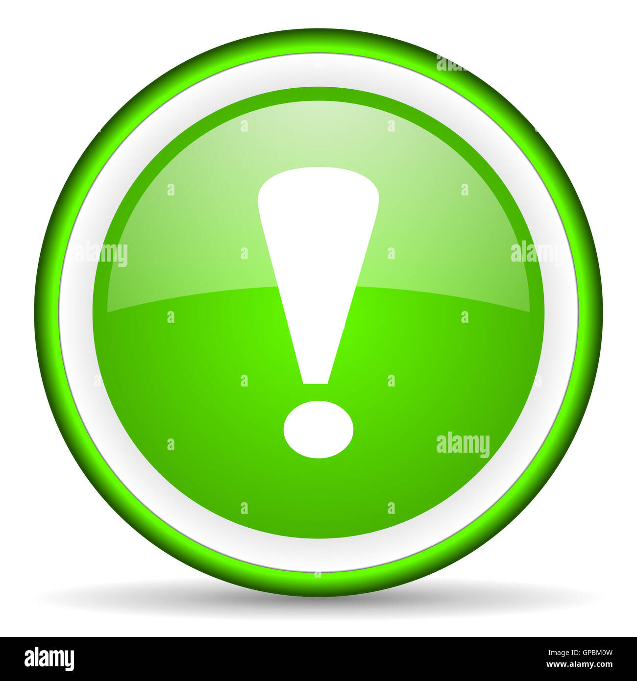 exclamation sign green glossy icon on white background Stock Photo - Alamy