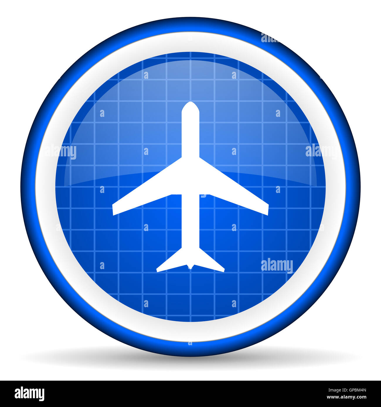 airplane blue glossy icon on white background Stock Photo - Alamy