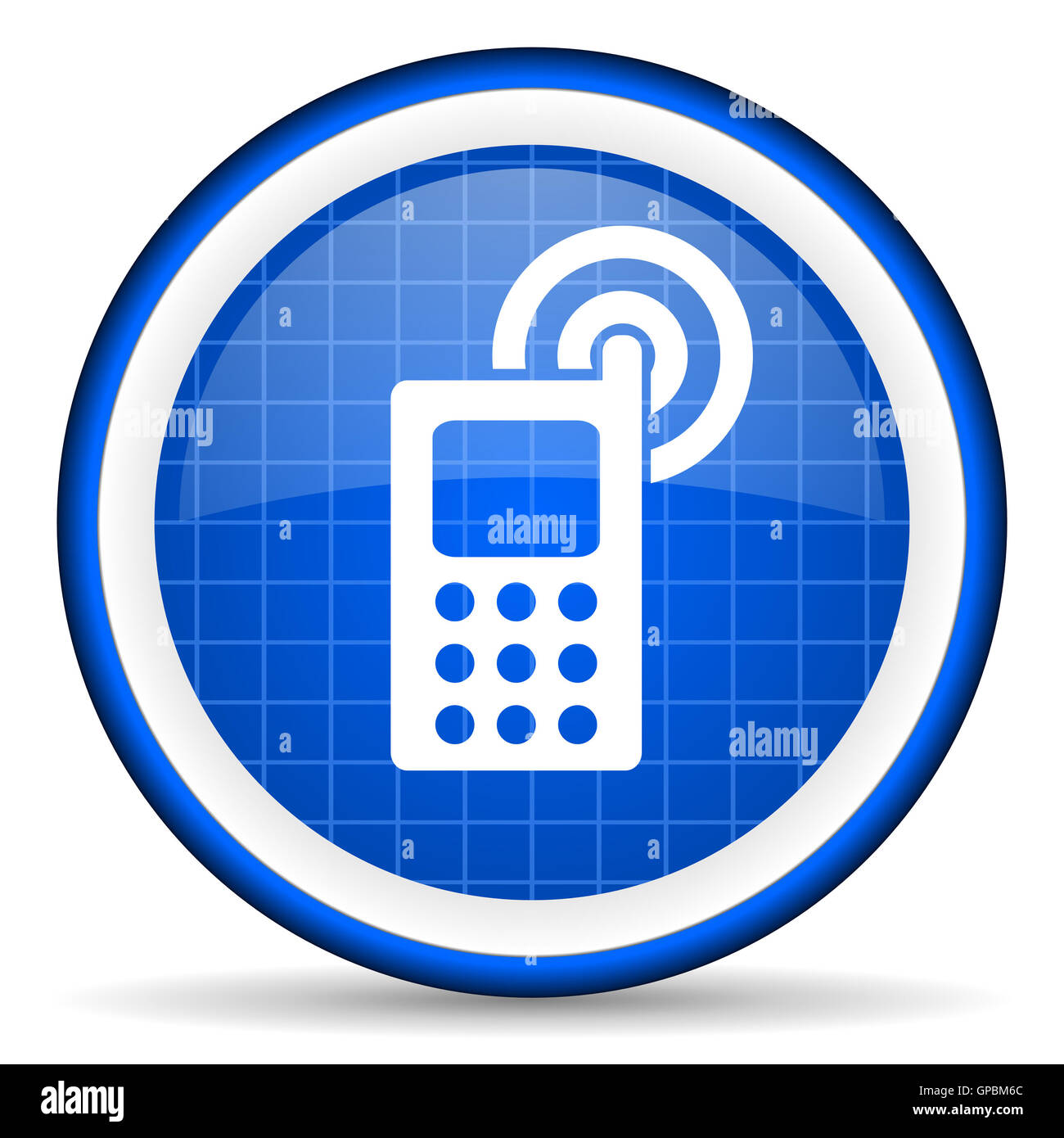 cellphone blue glossy icon on white background Stock Photo - Alamy