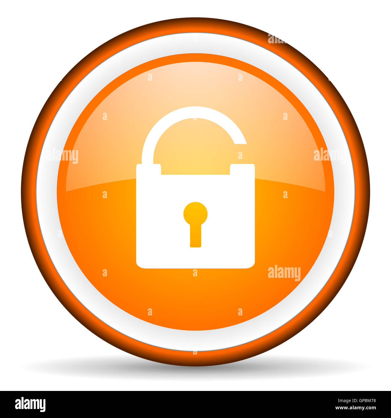 padlock orange glossy circle icon on white background Stock Photo - Alamy