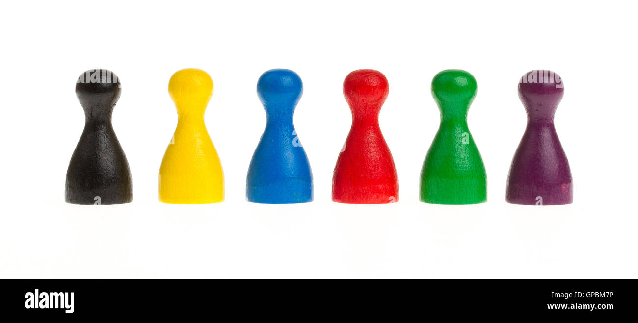 Six colored pawns Stock Photo - Alamy