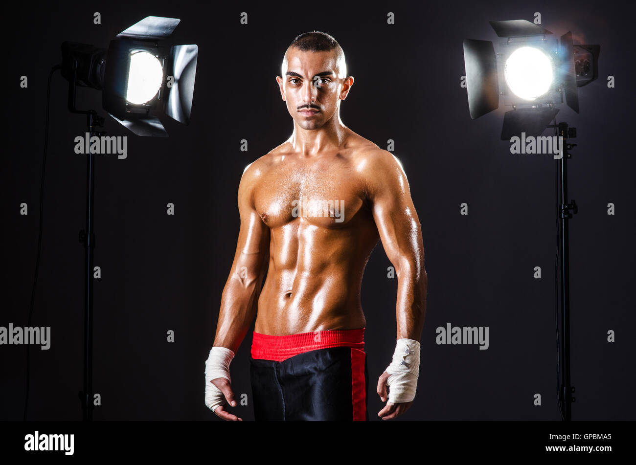 Boxer and studio lights Stock Photo - Alamy