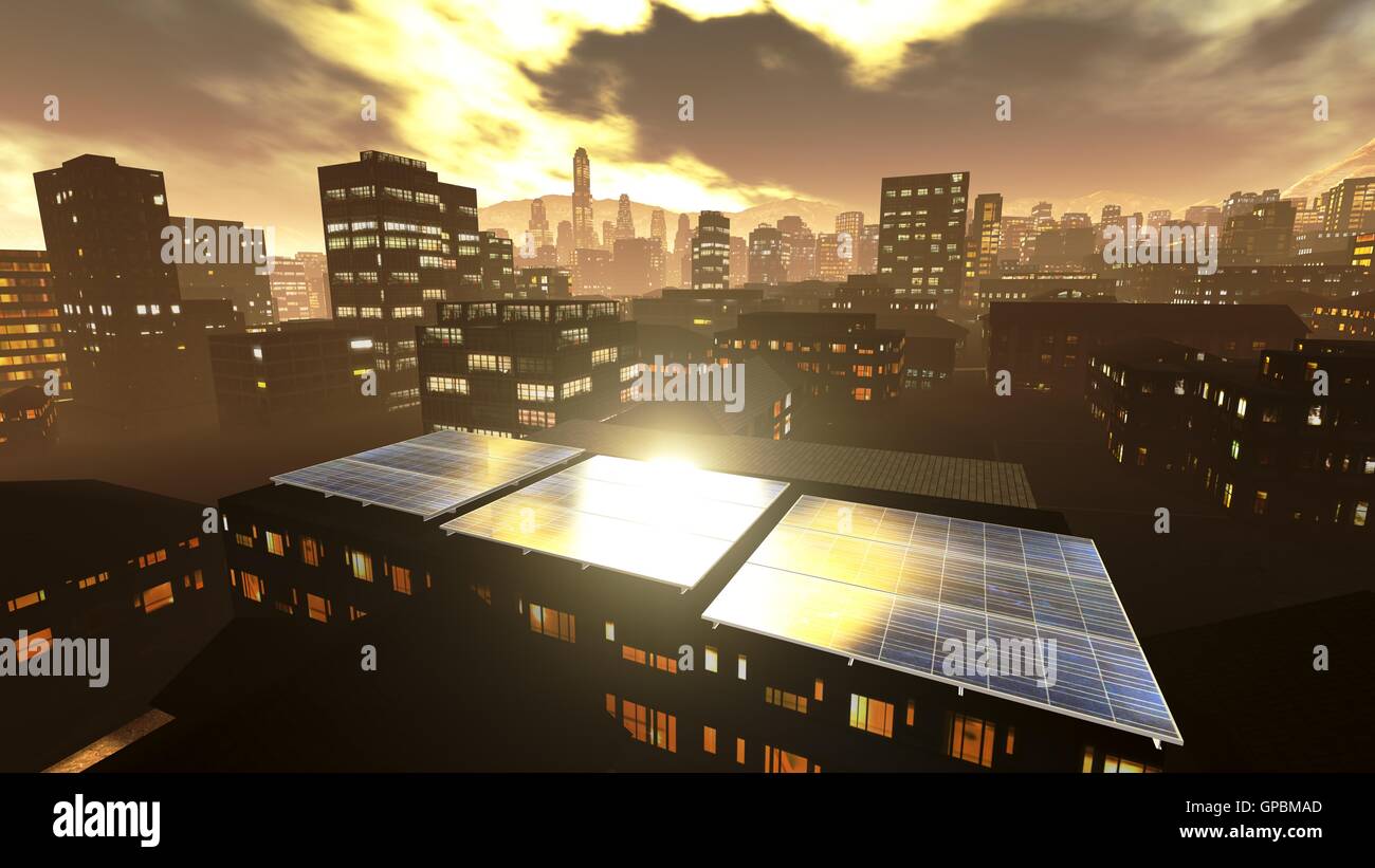 Solar power panels in city Stock Photo - Alamy