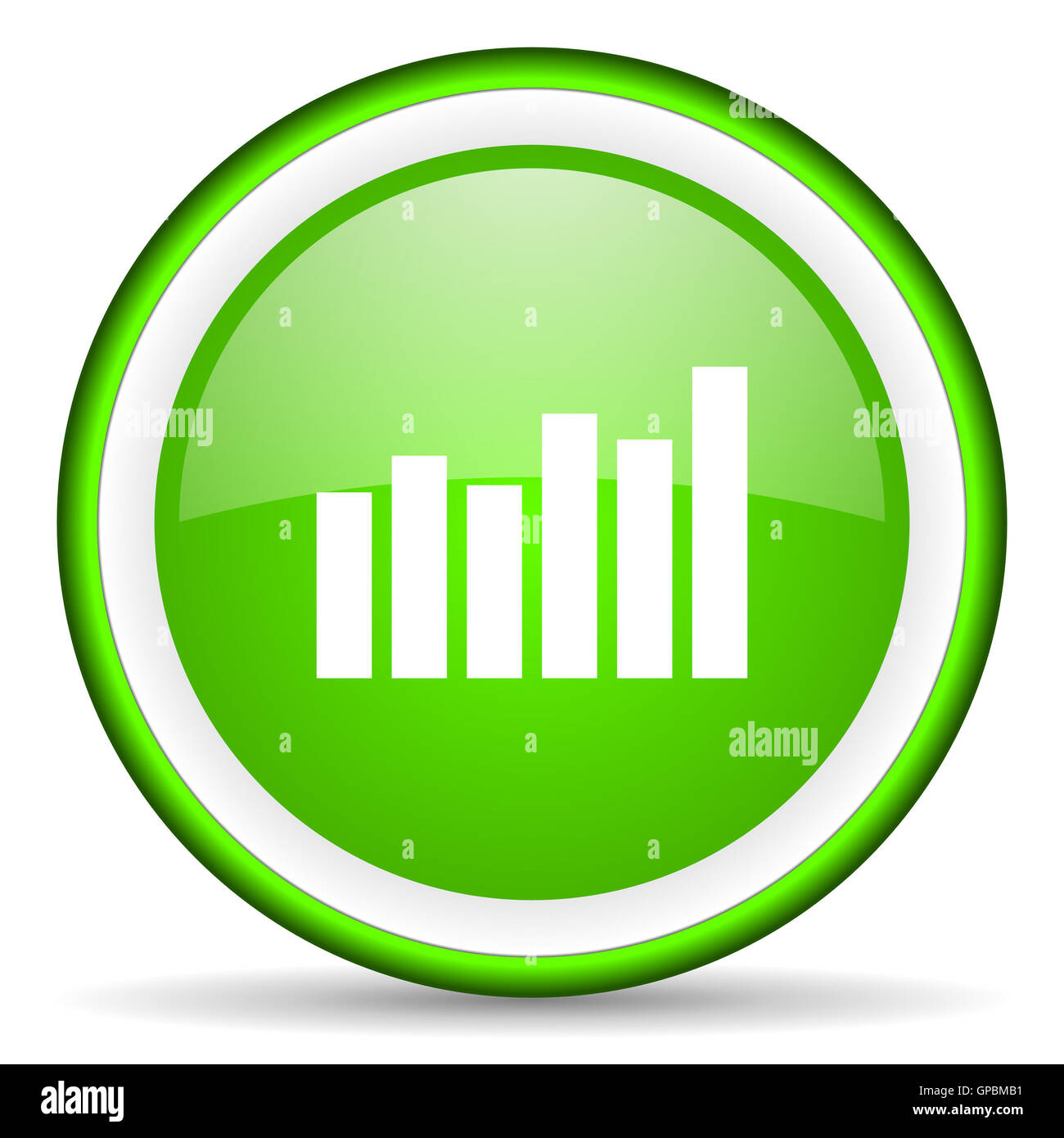 bar graph green glossy icon on white background Stock Photo - Alamy