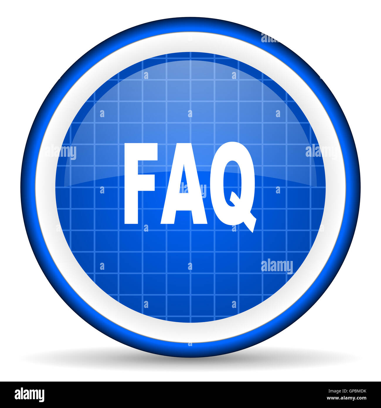 faq blue glossy icon on white background Stock Photo - Alamy
