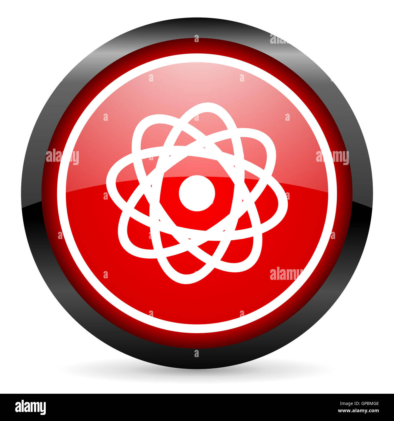 atom round red glossy icon on white background Stock Photo - Alamy
