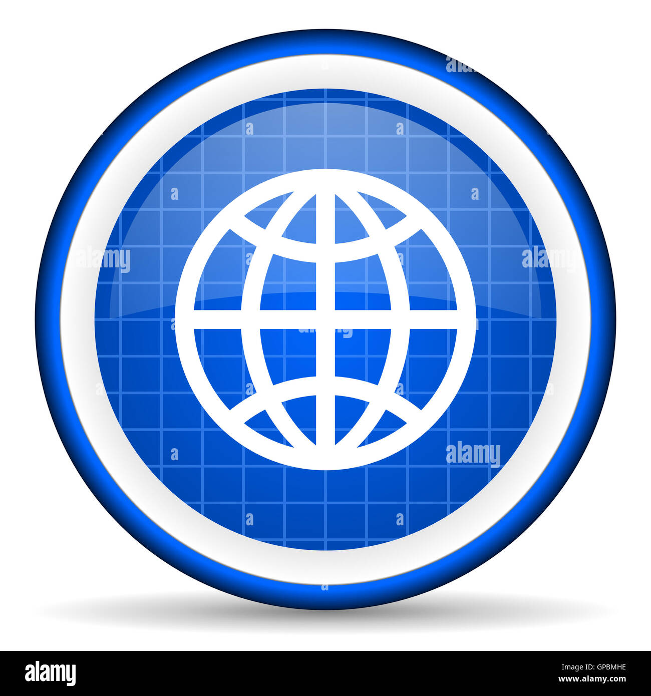 earth blue glossy icon on white background Stock Photo - Alamy
