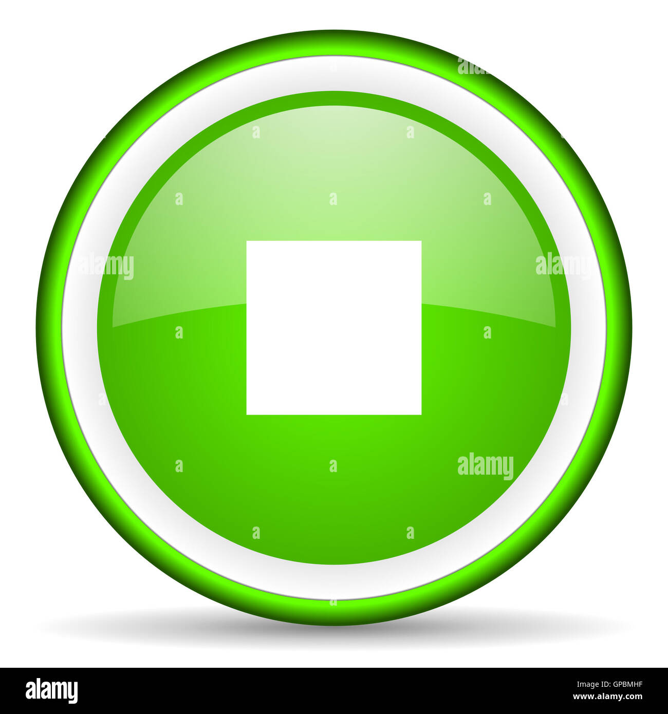 stop green glossy icon on white background Stock Photo - Alamy