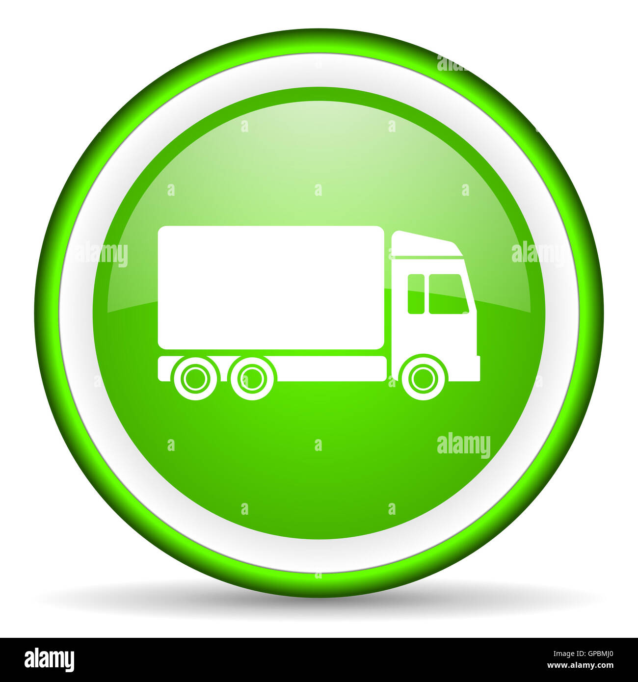 delivery green glossy icon on white background Stock Photo - Alamy