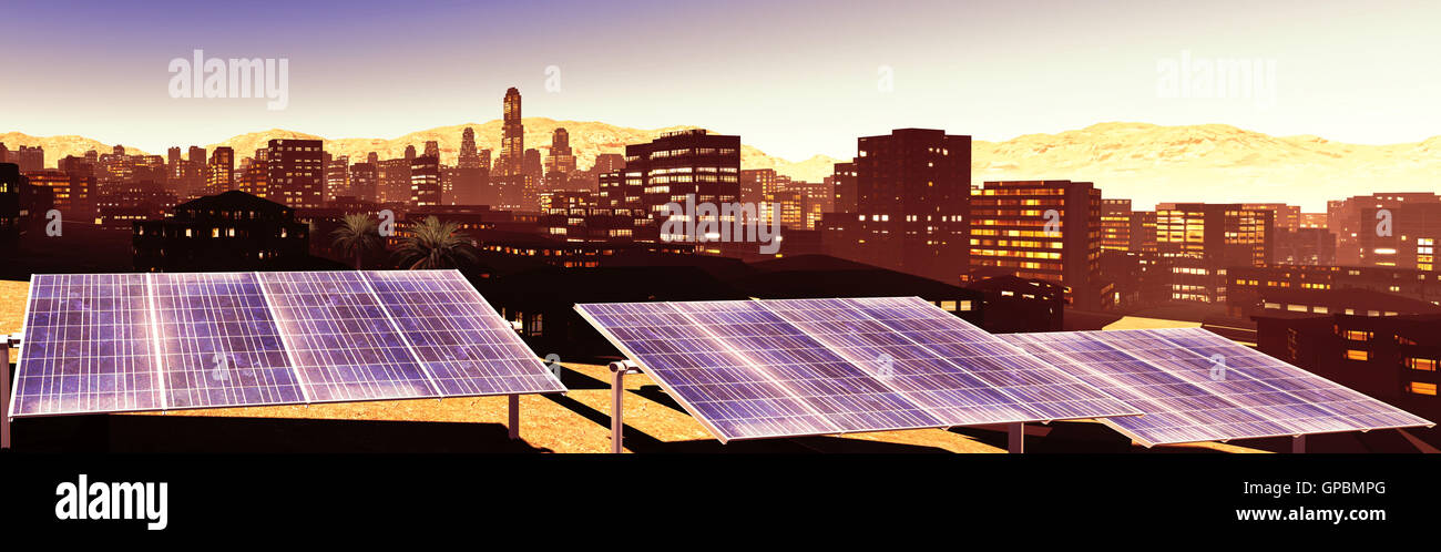 Solar power panels in city Stock Photo - Alamy