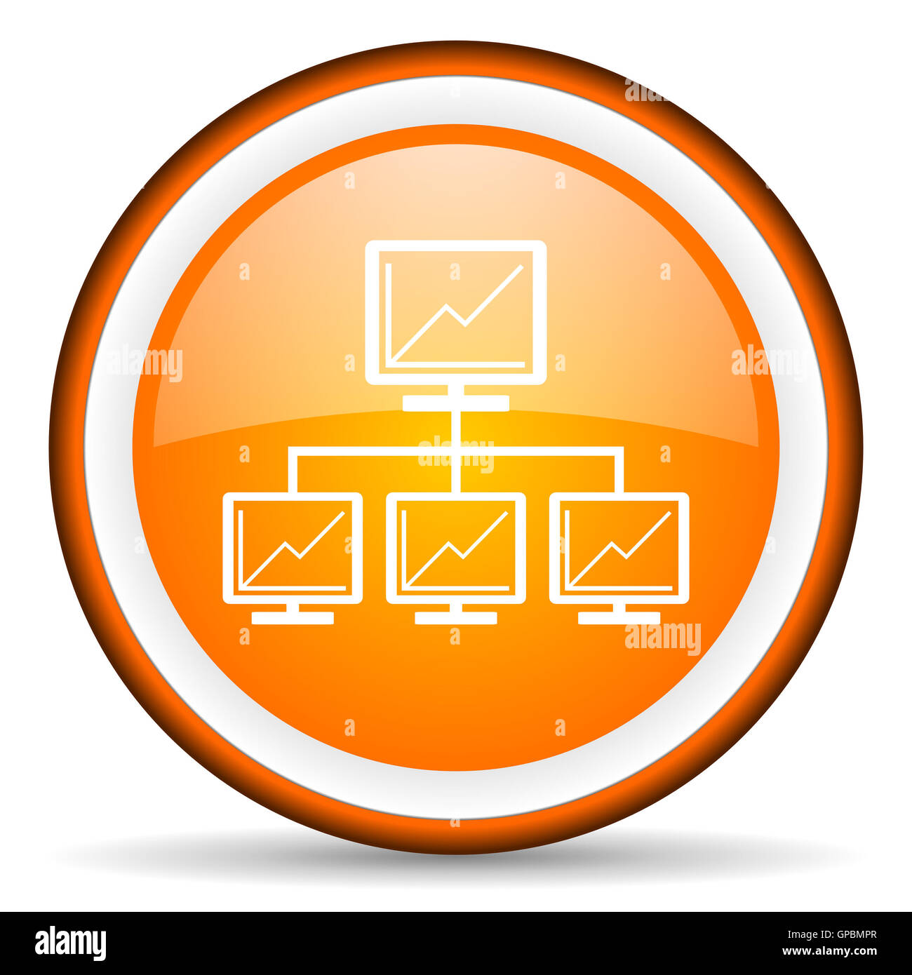 network orange glossy circle icon on white background Stock Photo - Alamy