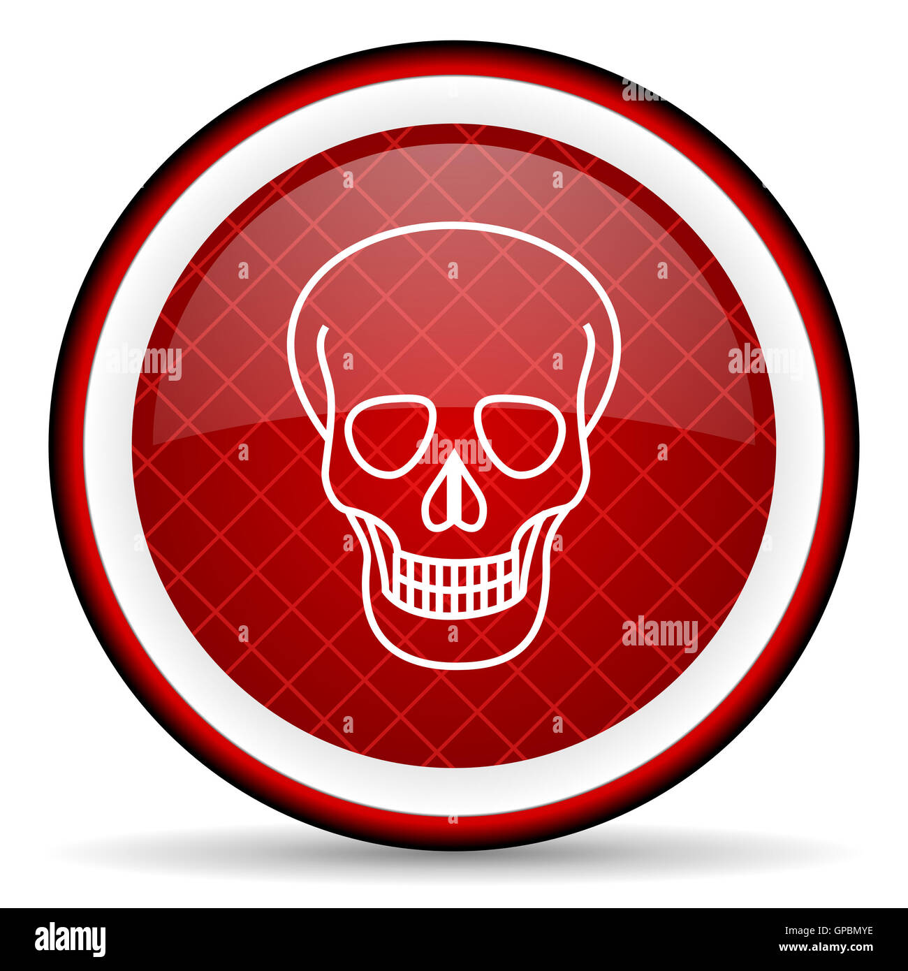 skull red glossy icon on white background Stock Photo - Alamy