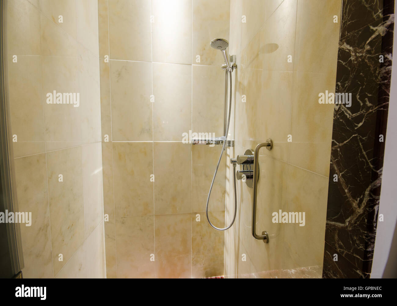 Interior of bathroom with shower Stock Photo - Alamy