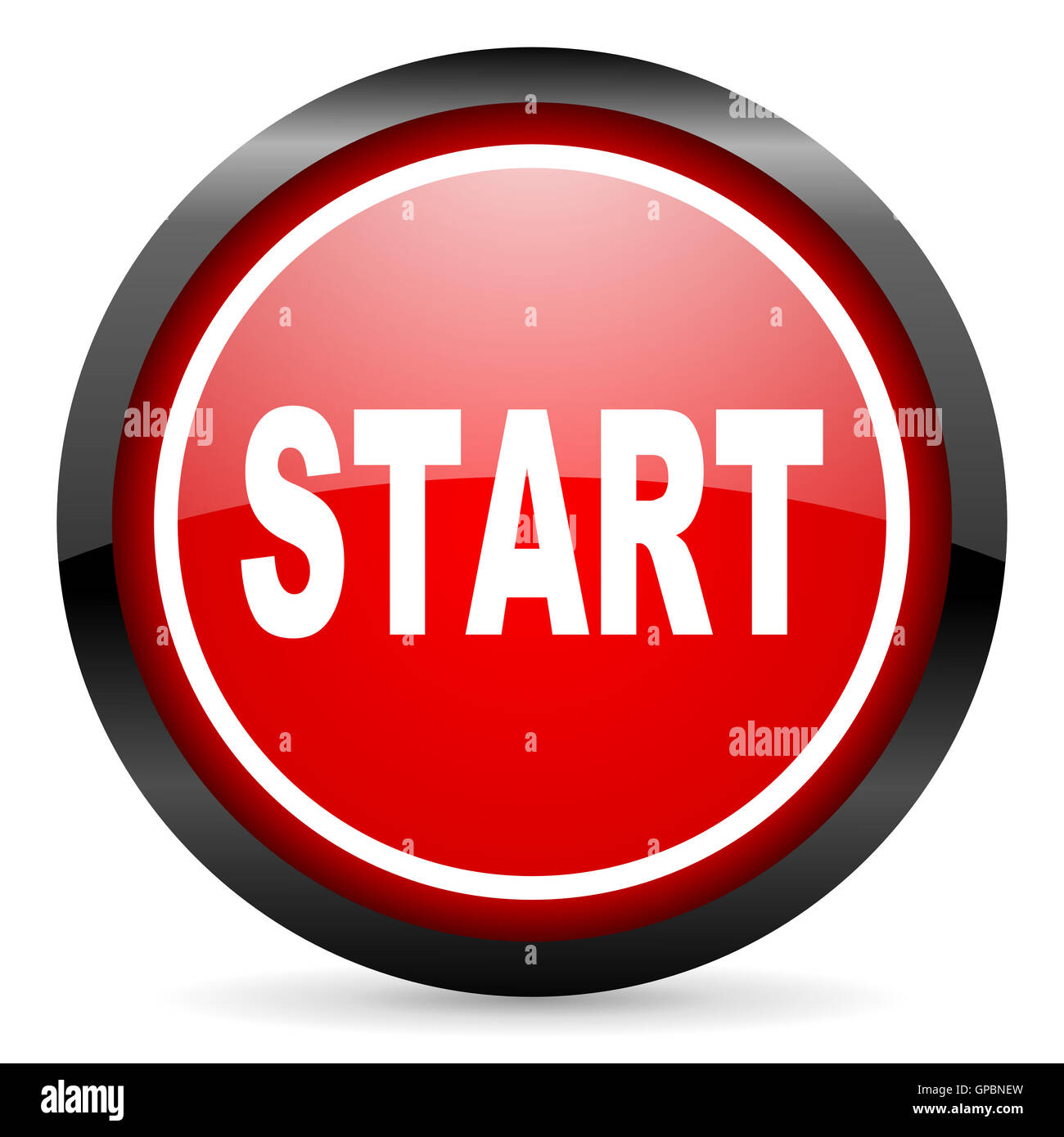 start round red glossy icon on white background Stock Photo - Alamy