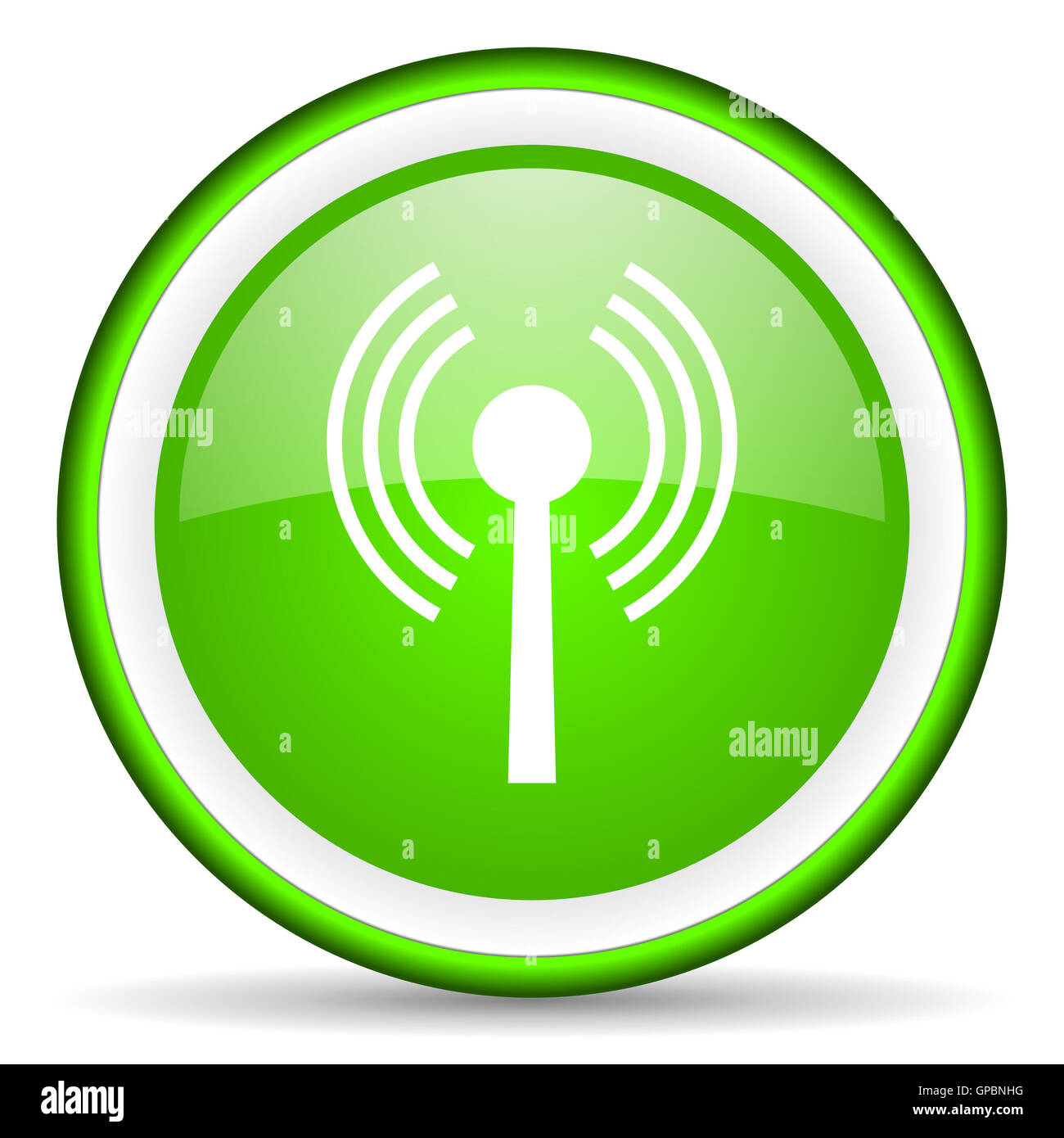 wifi green glossy icon on white background Stock Photo - Alamy