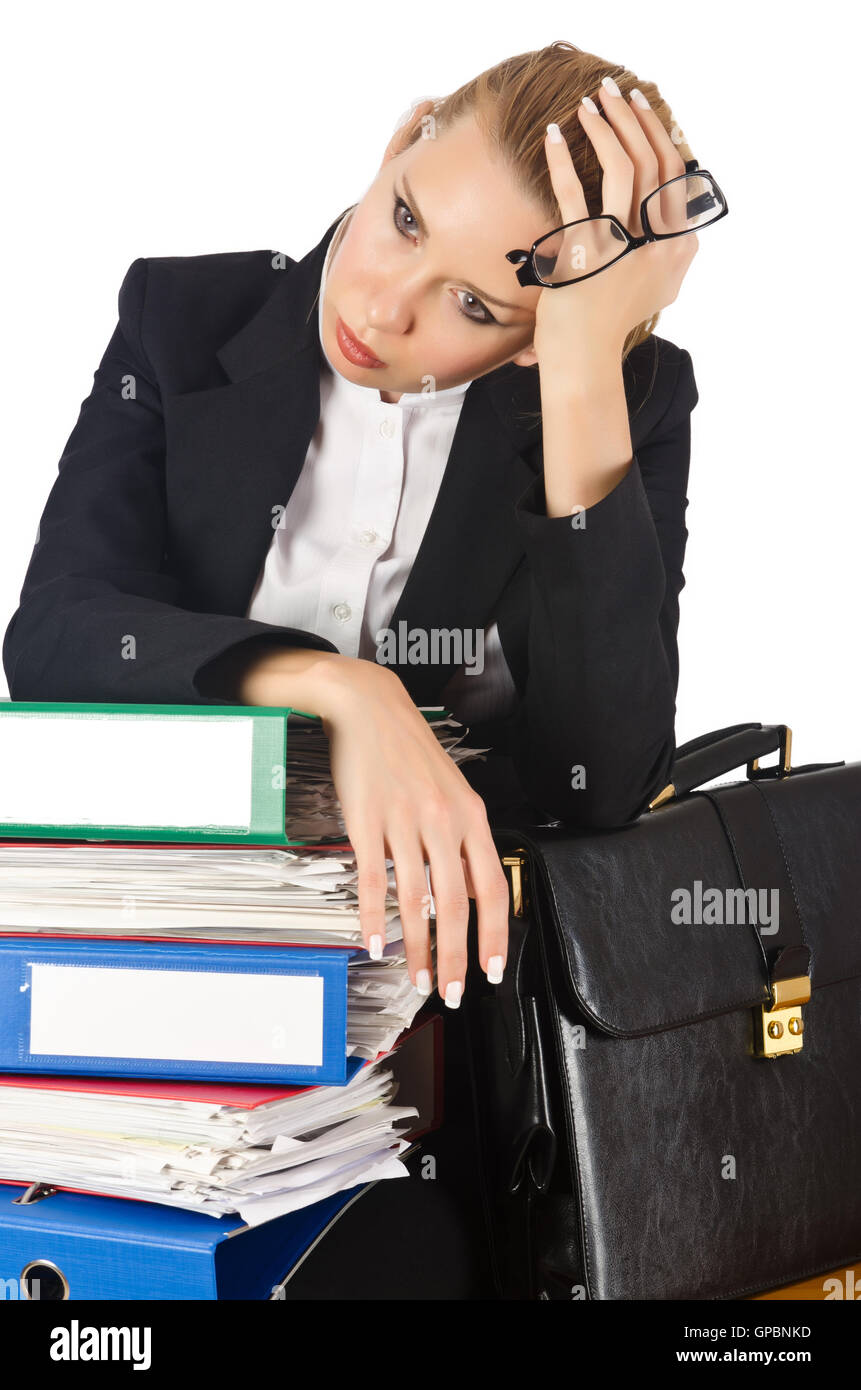 Woman with lots of work Stock Photo - Alamy