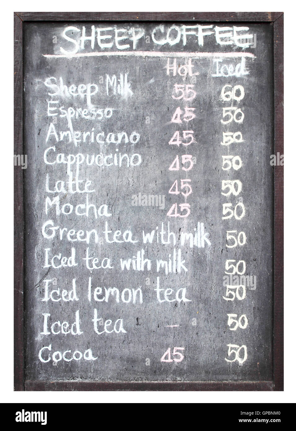 sheep coffee menu on blackboard Stock Photo - Alamy
