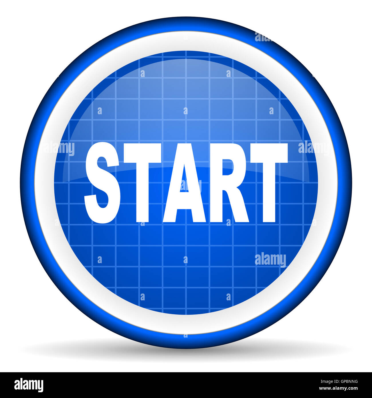 start blue glossy icon on white background Stock Photo - Alamy