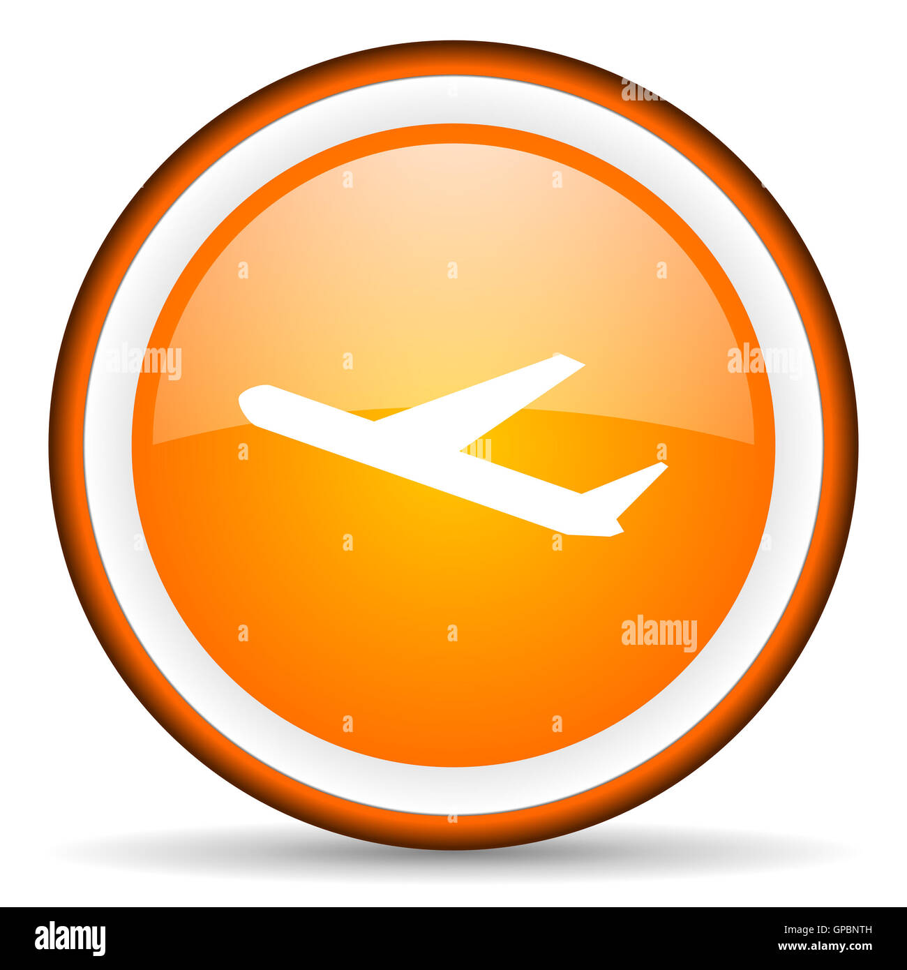 airplane orange glossy circle icon on white background Stock Photo - Alamy