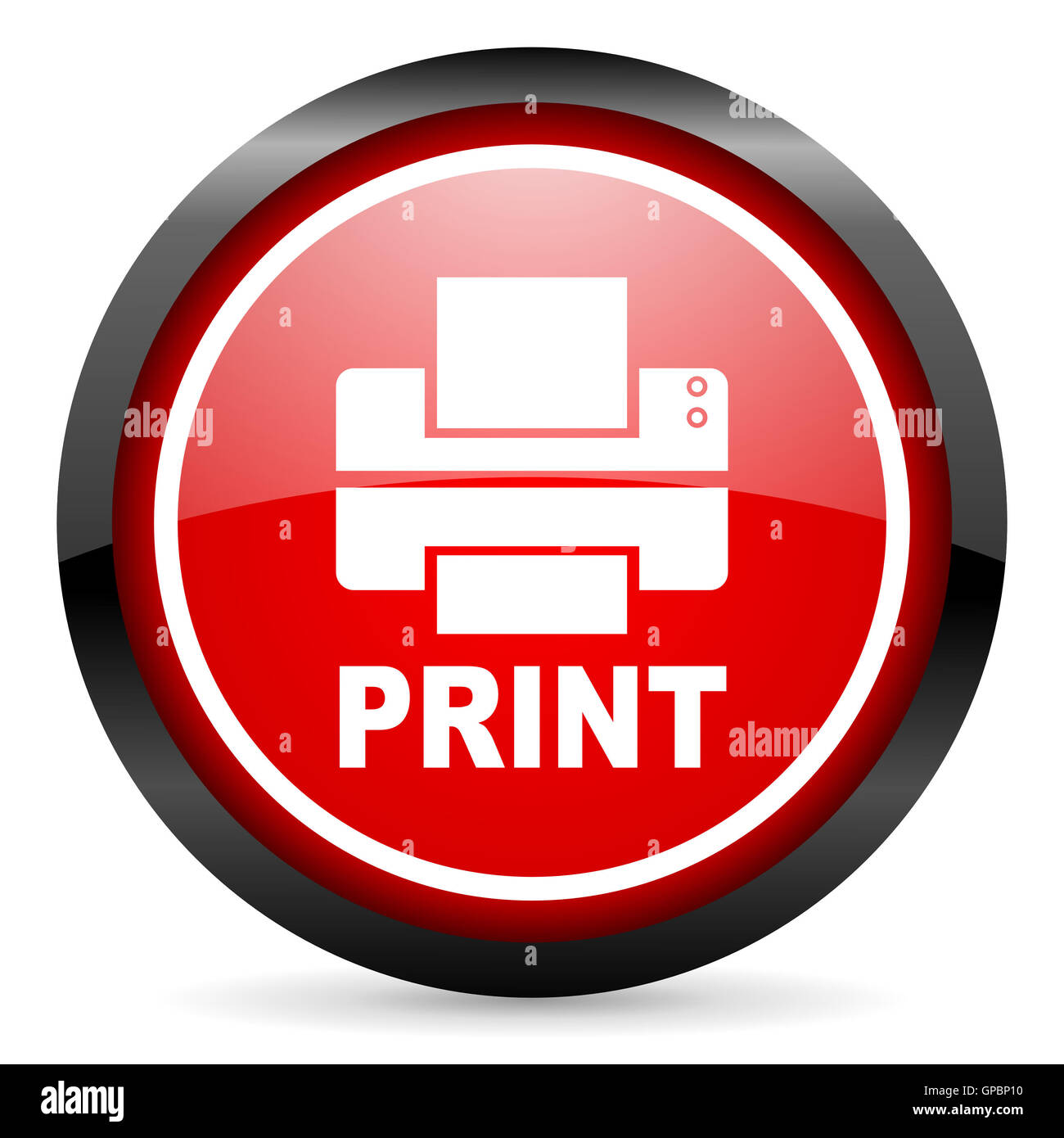 print round red glossy icon on white background Stock Photo - Alamy