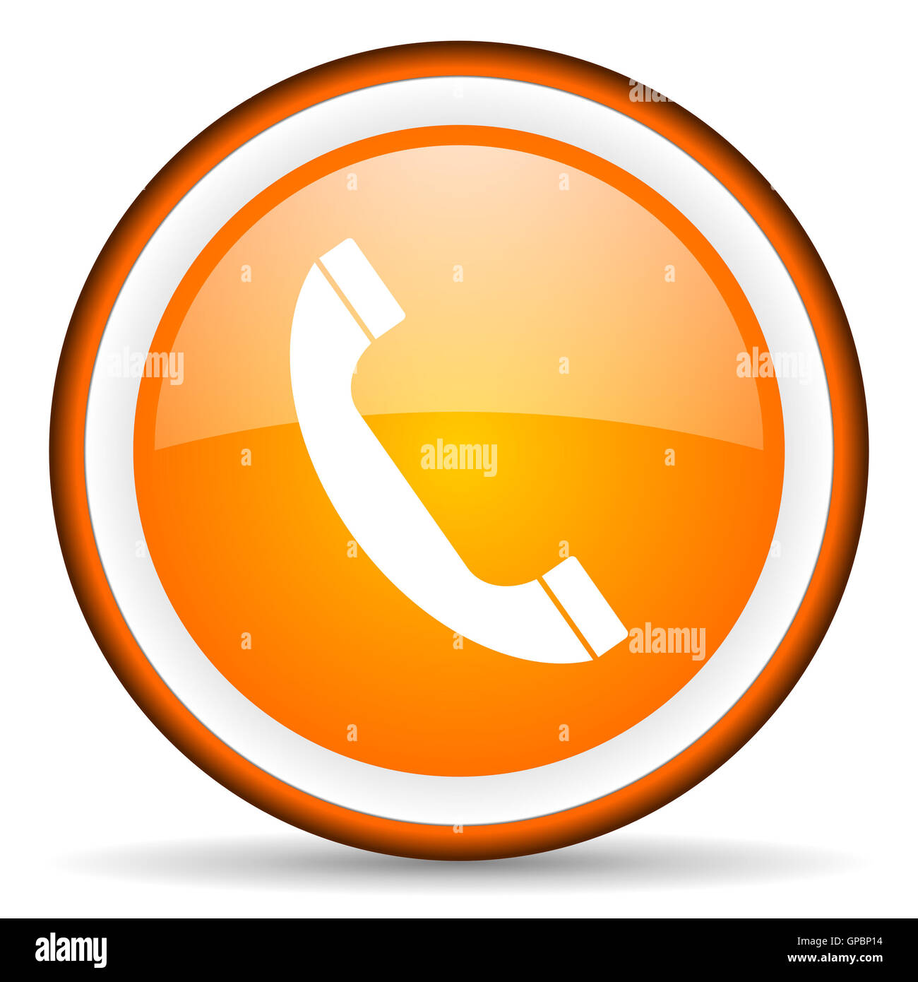 telephone orange glossy circle icon on white background Stock Photo - Alamy