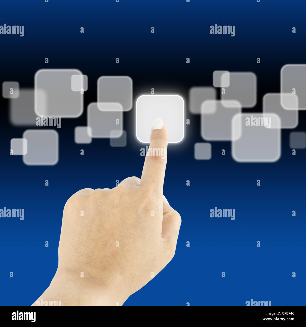 hand pushing a button on a touch screen interface Stock Photo - Alamy