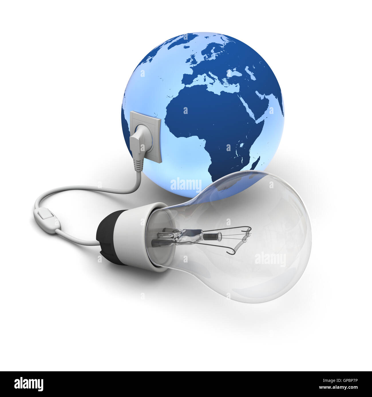 Lightbulb connected to Earth Stock Photo - Alamy