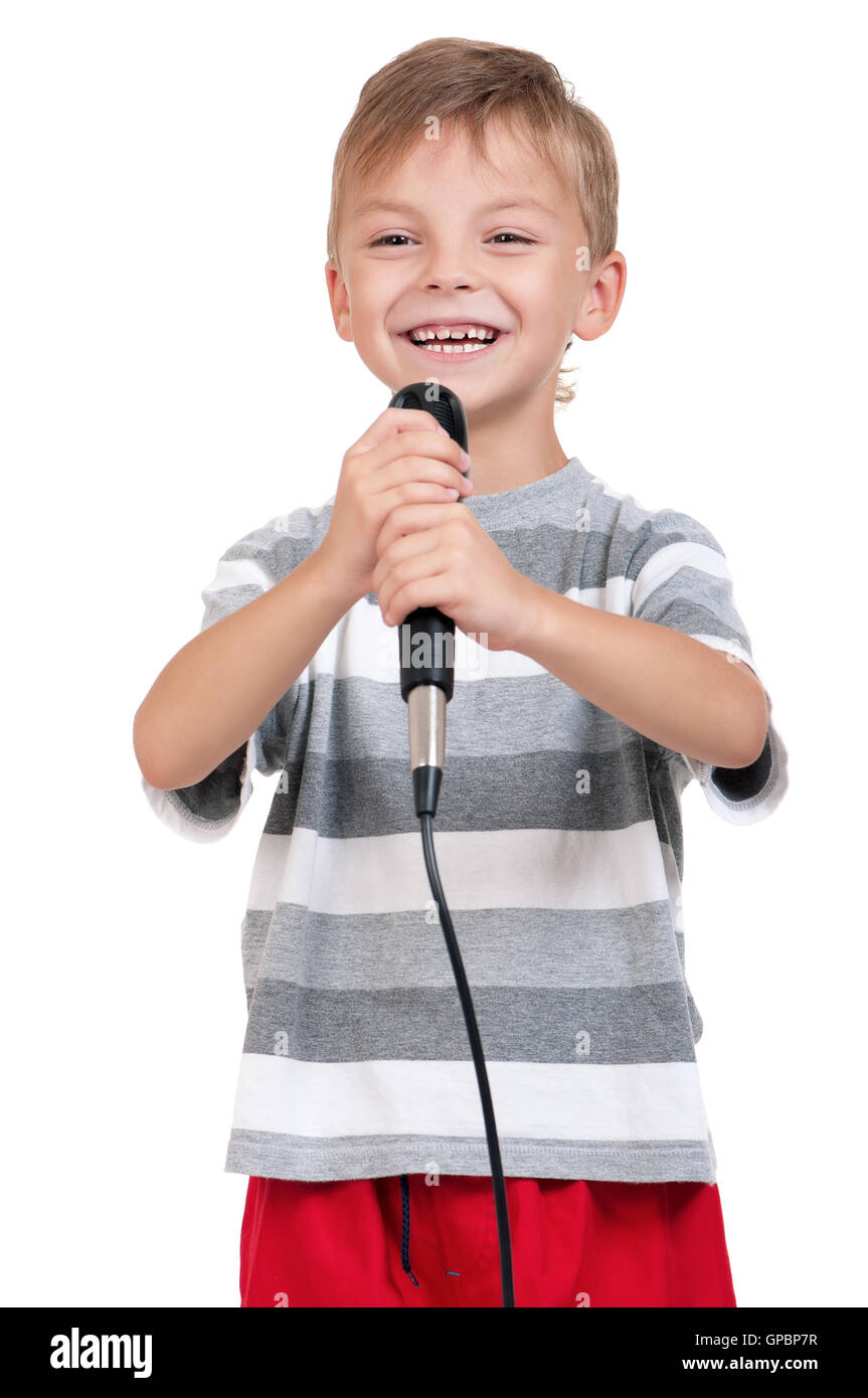 Boy with microphone Stock Photo - Alamy