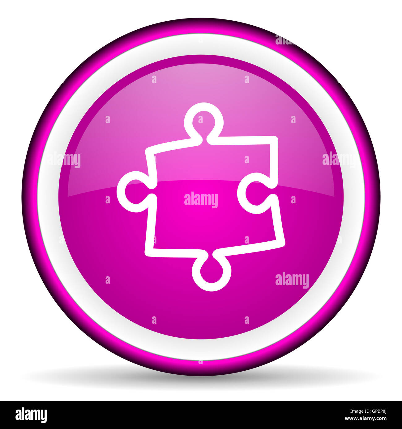 puzzle violet glossy icon on white background Stock Photo - Alamy