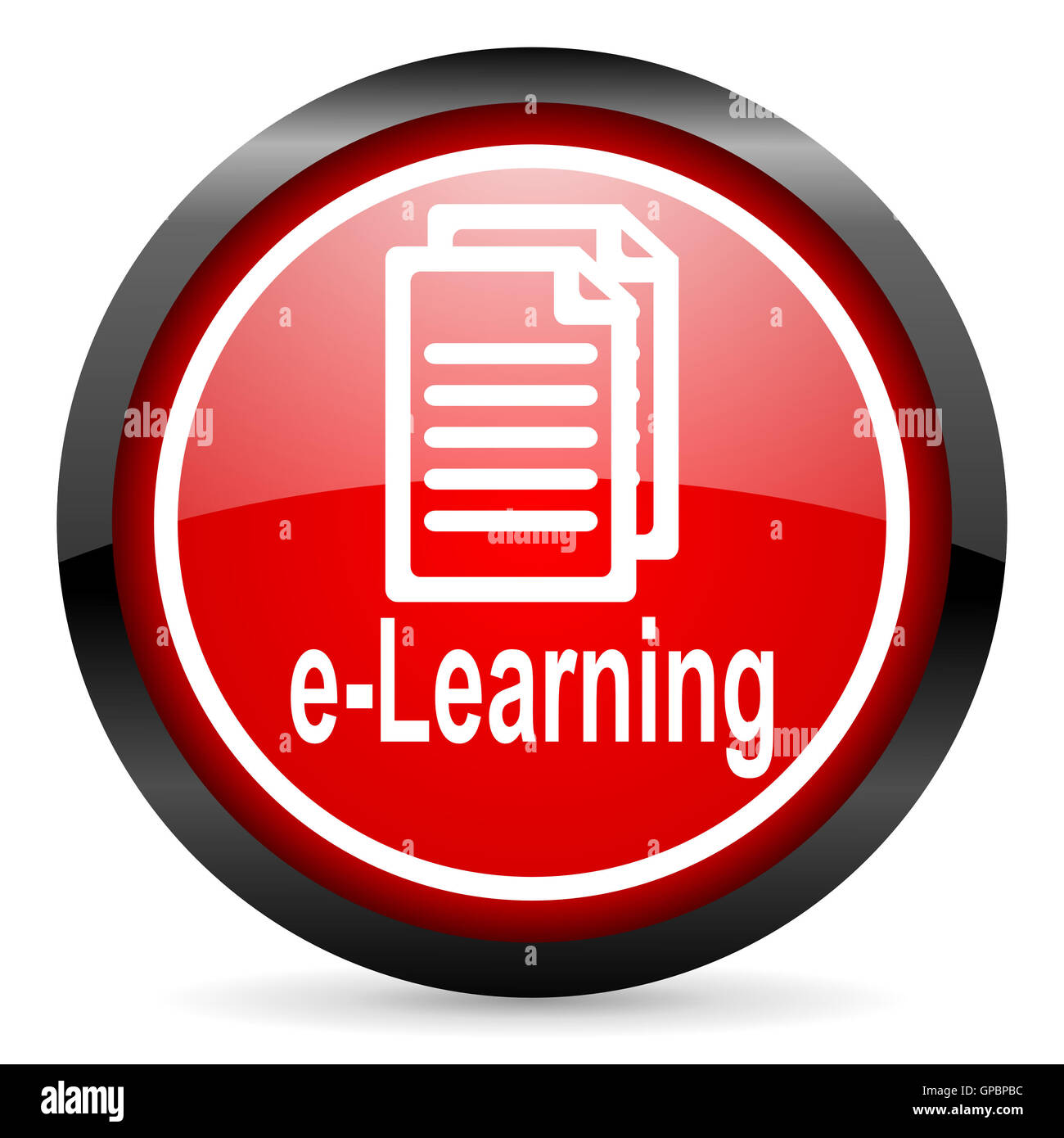 e-learning round red glossy icon on white background Stock Photo - Alamy