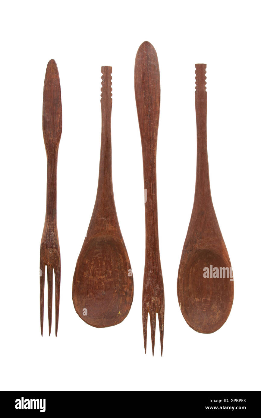 Spoon and fork products from wood Stock Photo - Alamy