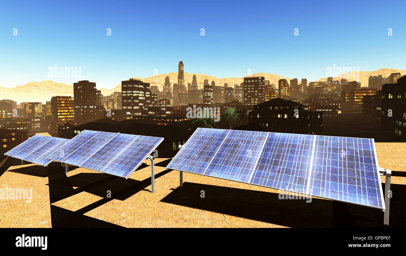 Solar power panels in city Stock Photo - Alamy