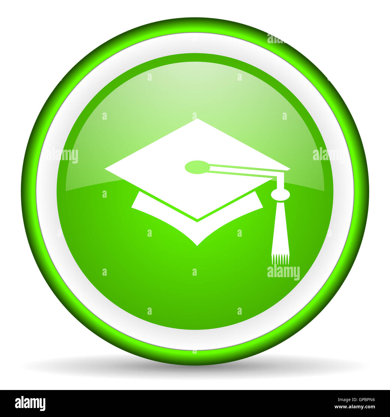 graduation green glossy icon on white background Stock Photo - Alamy