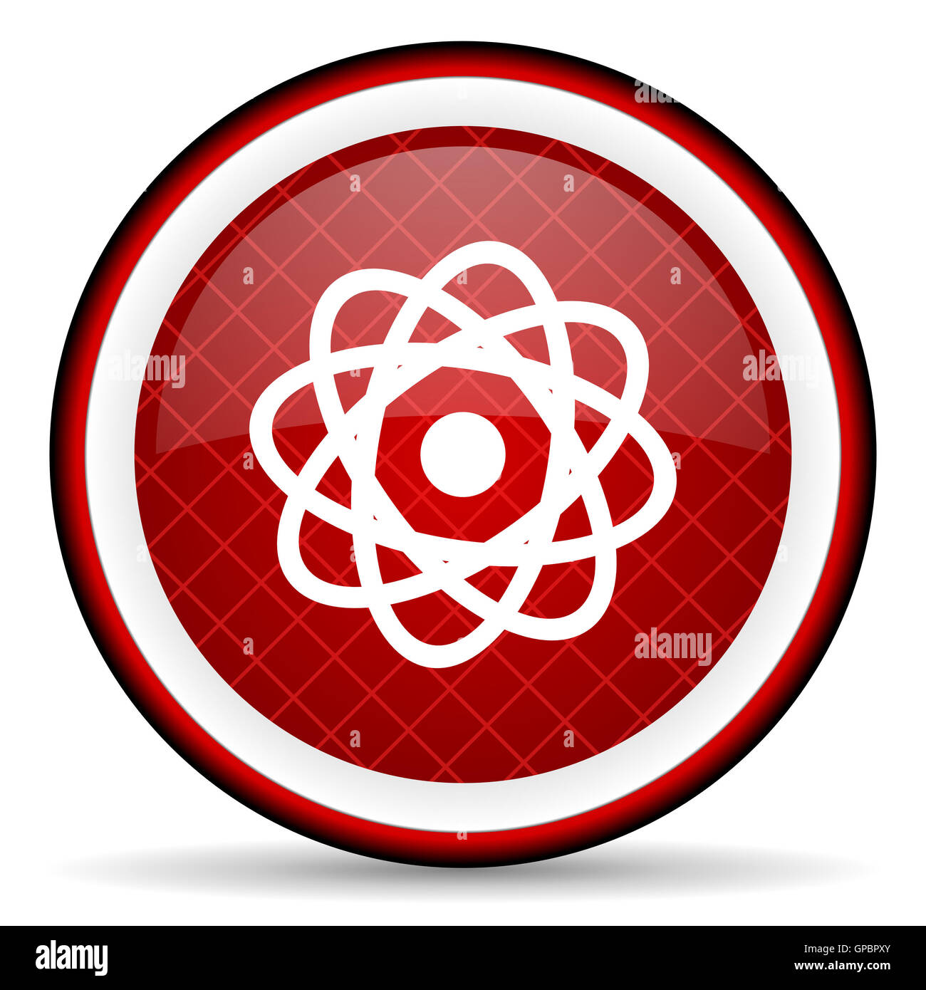 atom red glossy icon on white background Stock Photo - Alamy