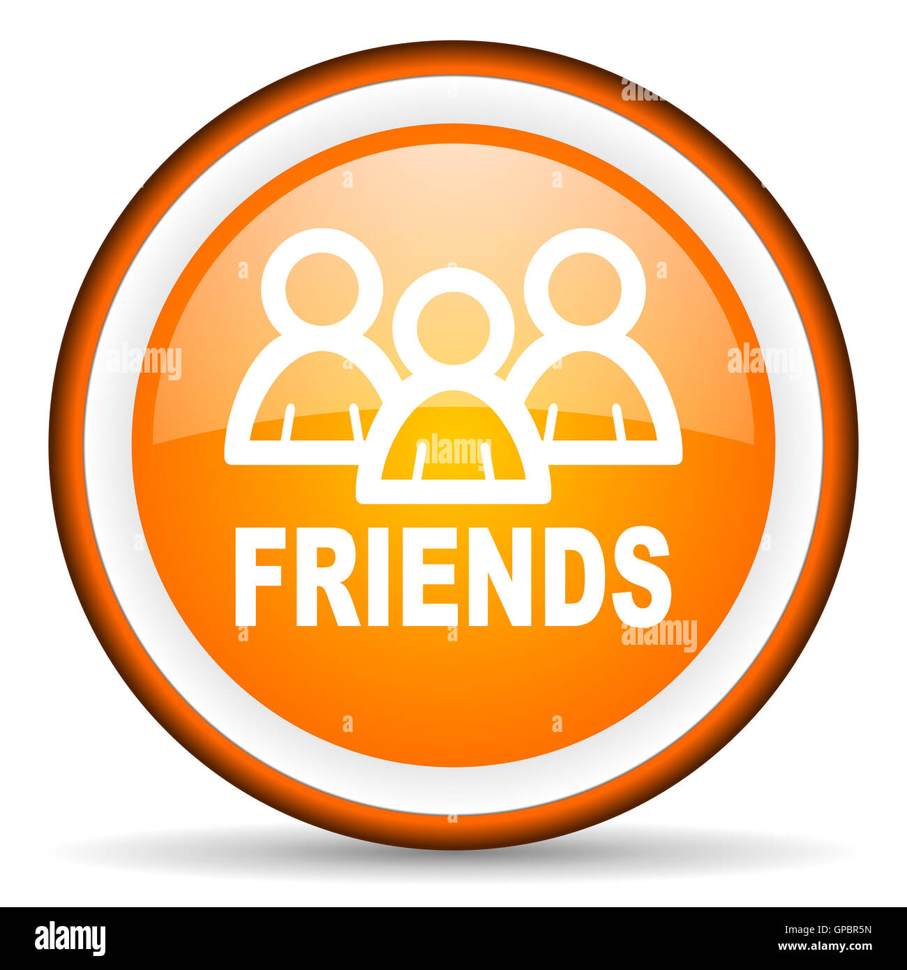 friends orange glossy circle icon on white background Stock Photo - Alamy