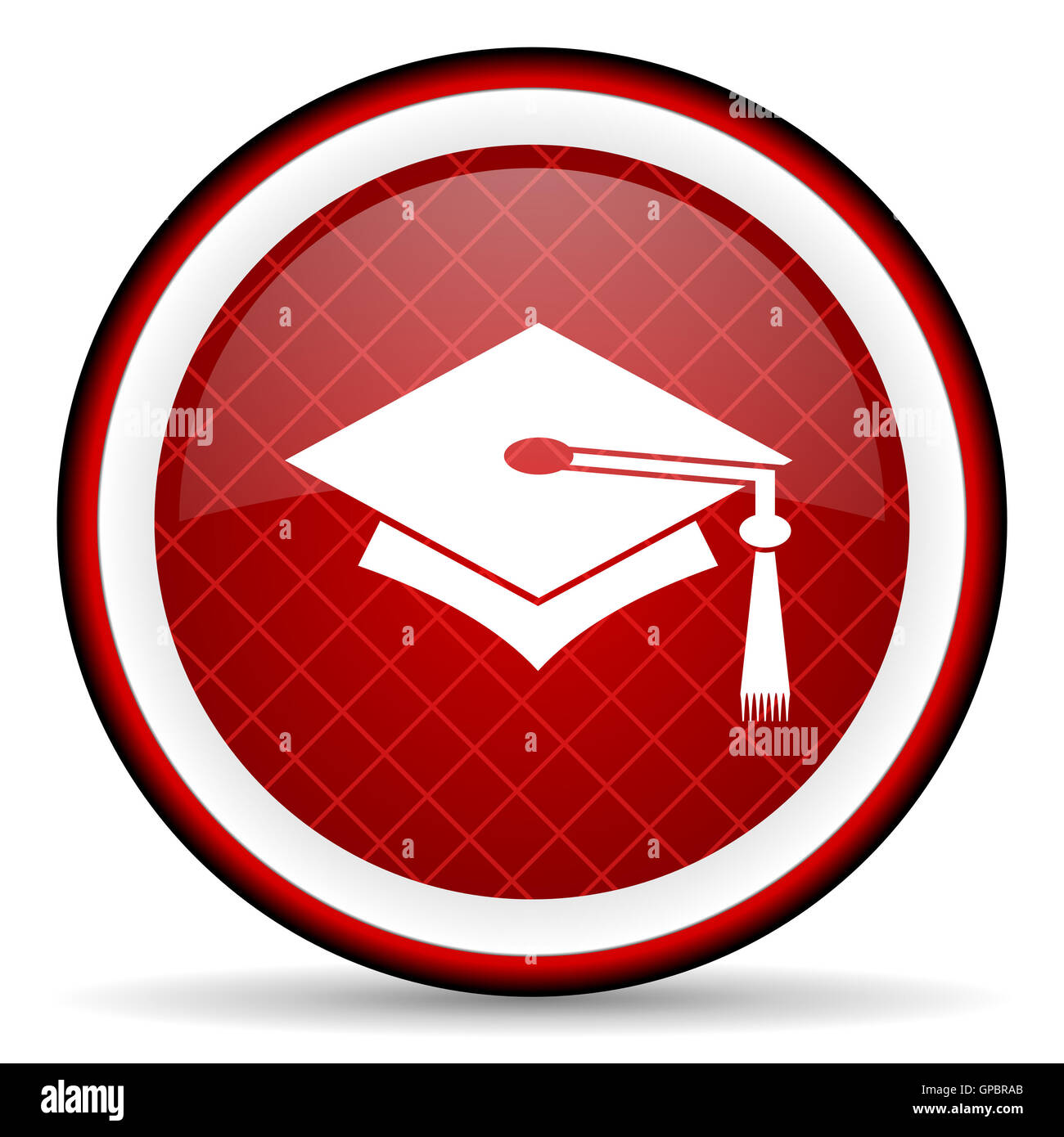 graduation red glossy icon on white background Stock Photo - Alamy